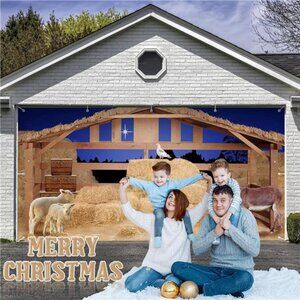 Holiday | Christmas Nativity Garage Doorbanner Cover Nativity Stable ...